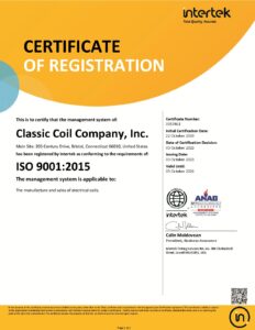 Intertek ISO 9001-2015 Expires 10-05-2026 | Classic-Coil.com